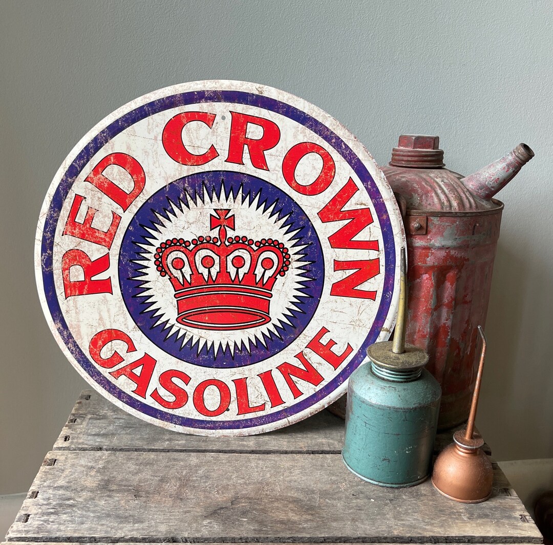 Vintage Inspired Metal Sign, Red Crown Gasoline Sign, Industrial Sign ...