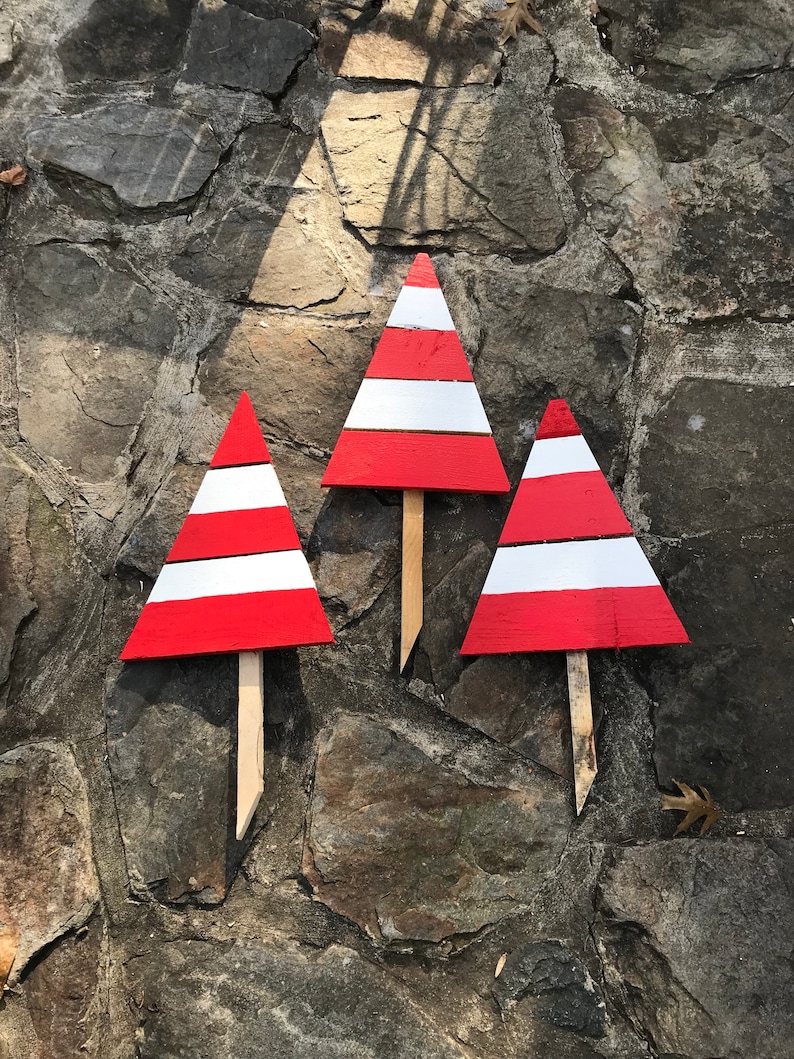 Candy Cane Tree Yard Stakes, Reclaimed Pallet Wood Stakes, Winter ...