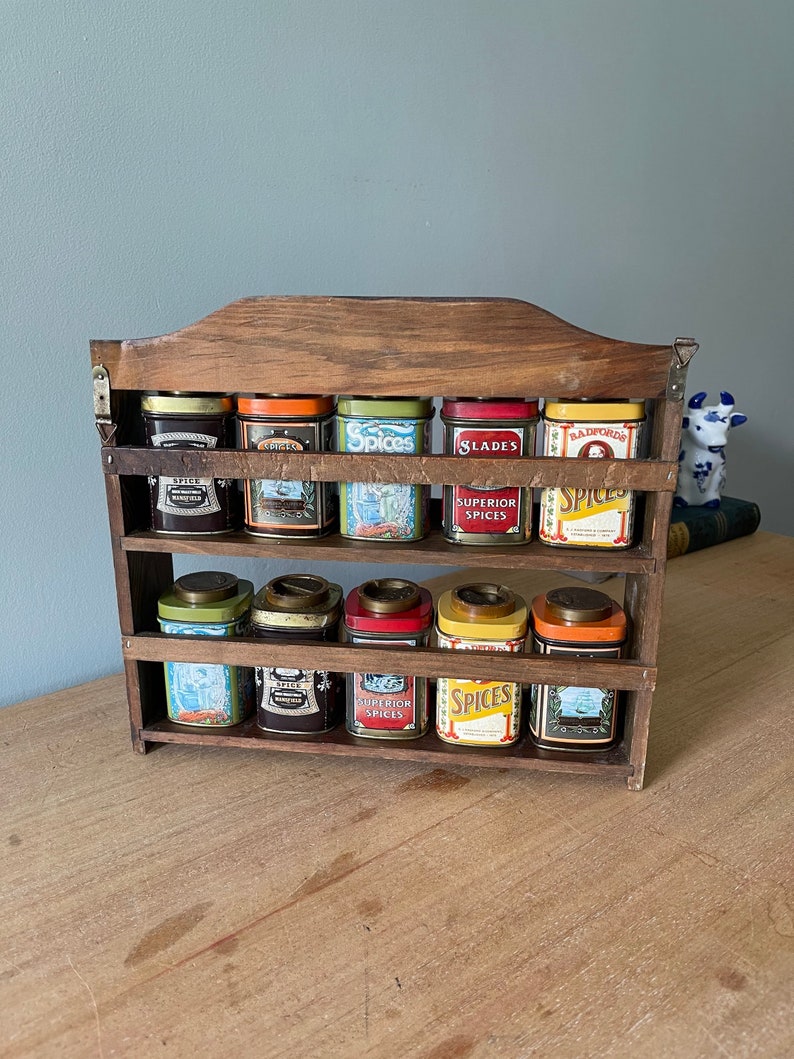 Vintage Spice Rack With Spice Tins Retro Spice Rack Wooden - Etsy