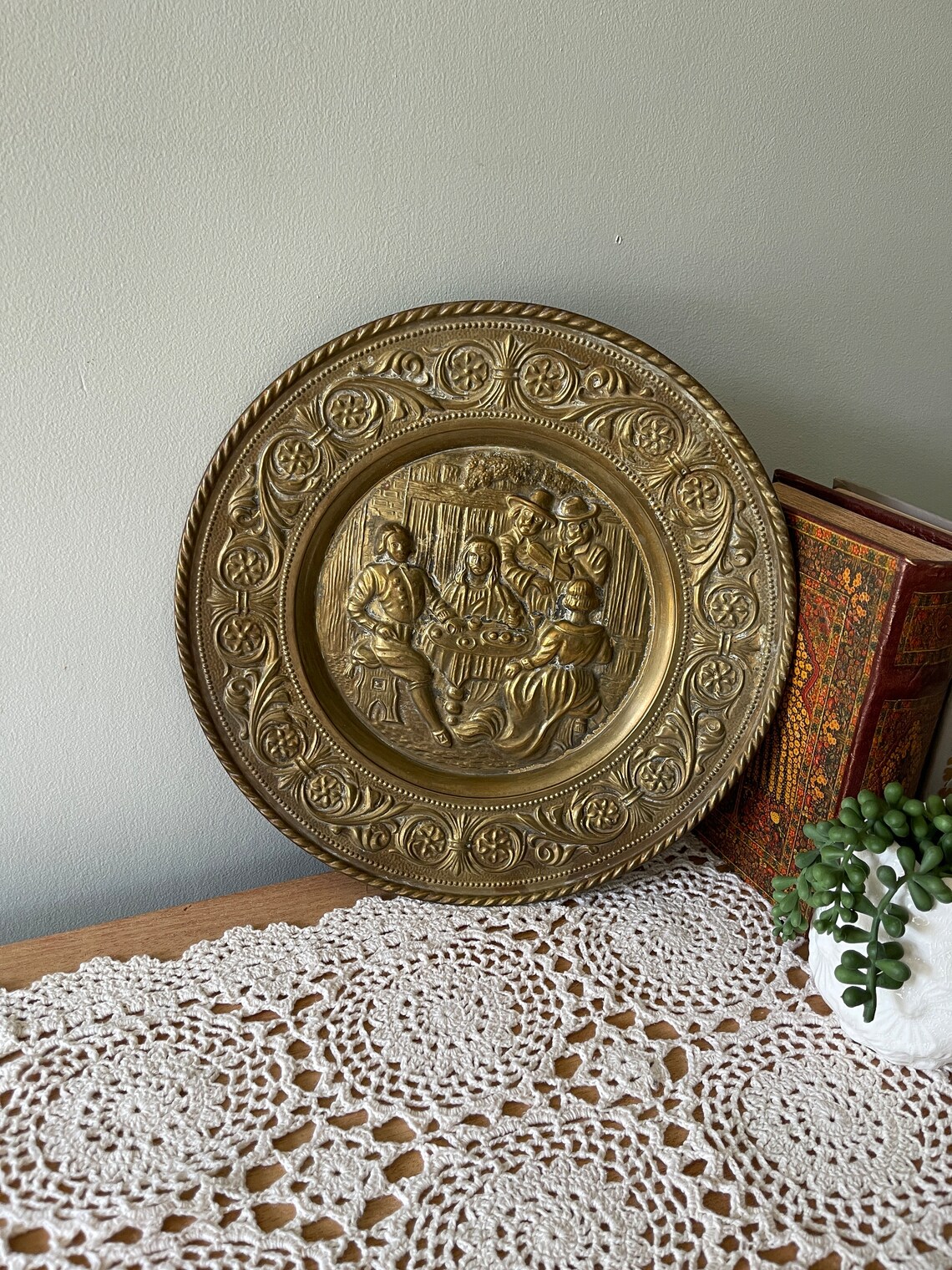 Set of Vintage Brass Plates, Peerage Brass, Unique Brass Charger, Brass ...