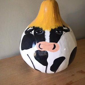 Hand-painted Cow Gourd, Vintage Cow Gourd, Unique Cow Painting, Cow ...