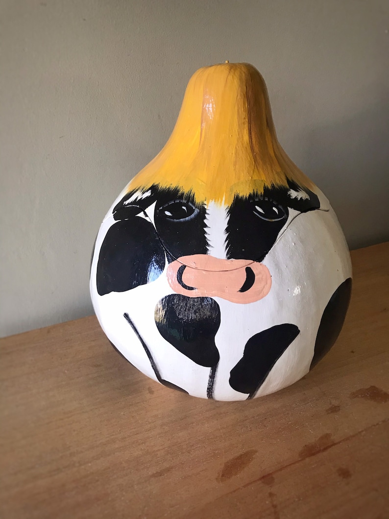 Hand-painted Cow Gourd, Vintage Cow Gourd, Unique Cow Painting, Cow ...