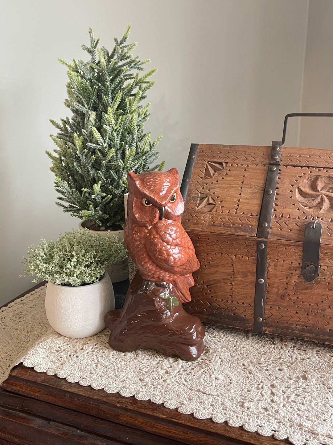 Vintage Ceramic Owl, Ceramic Woodland Owl, Vintage Owl Decor, Brown Owl ...
