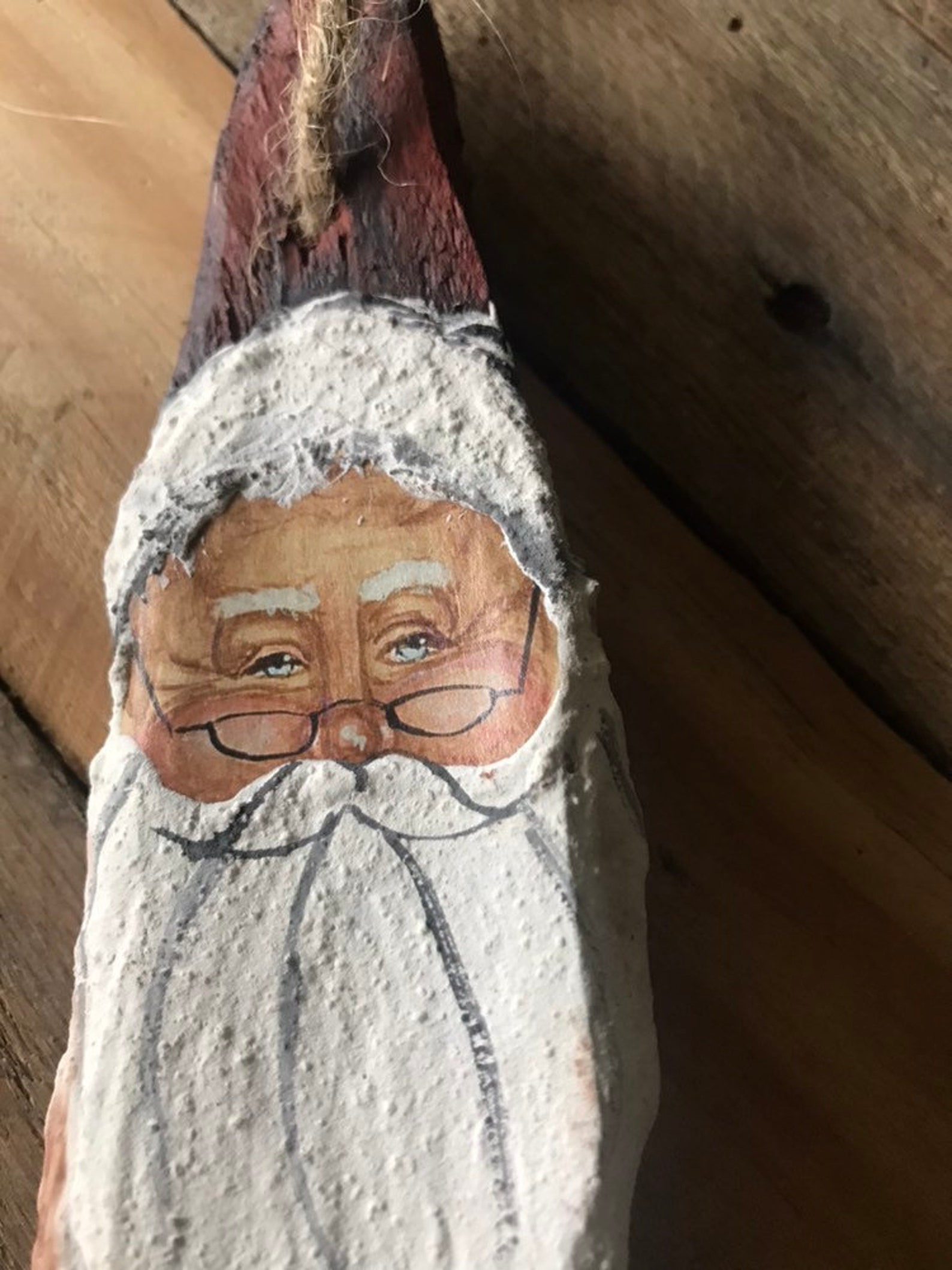 Hand Painted Santa Ornaments 3 Santa Bark Ornaments Wooden - Etsy