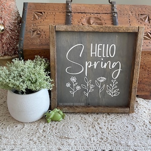 Hello Spring Sign, Wooden Floral Sign, Spring Flower Sign, Farmhouse ...