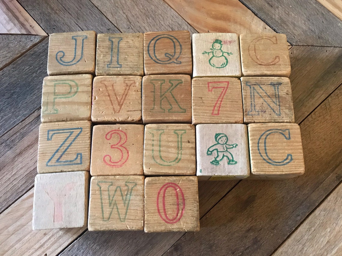 Vintage blocks 18 block set children vintage blocks nursery | Etsy