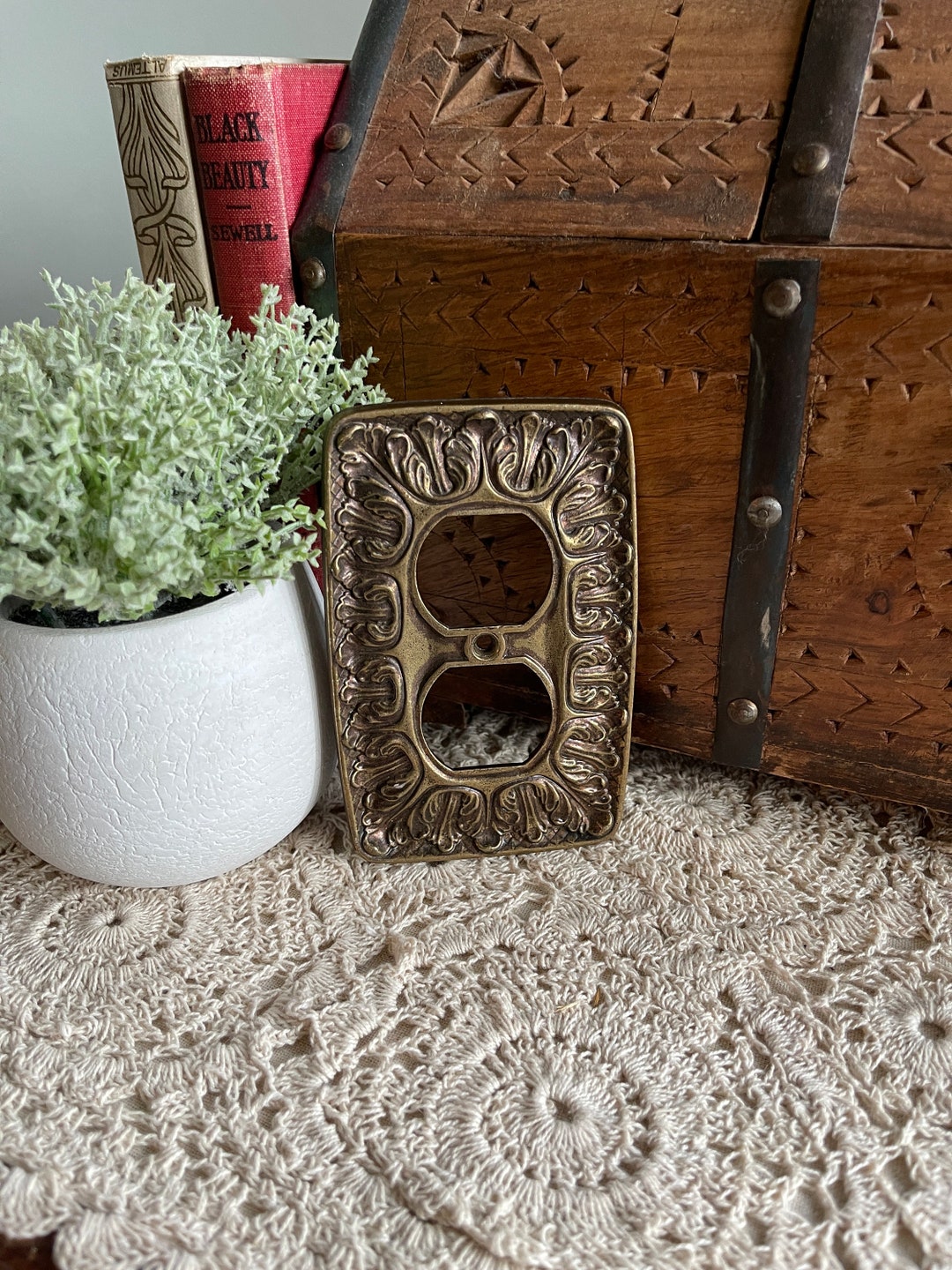 Vintage Brass Colored Outlet Plate Single Outlet Cover Plate - Etsy