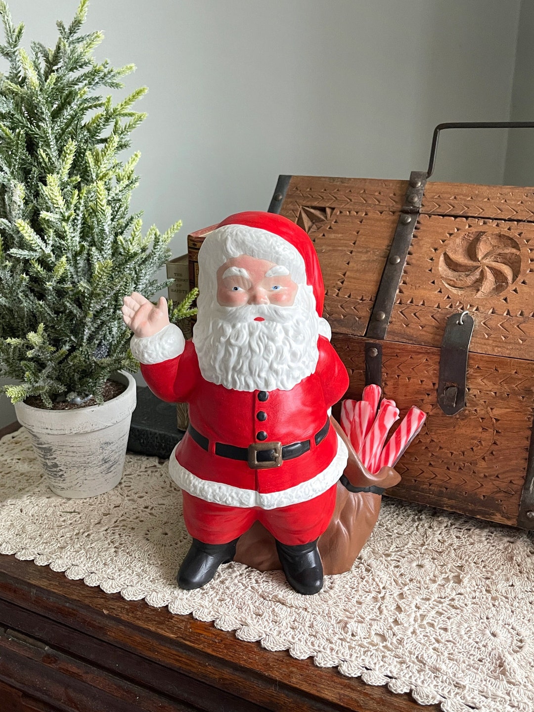 Vintage Ceramic Santa, Vintage Santa, Large Ceramic Santa With Sack ...