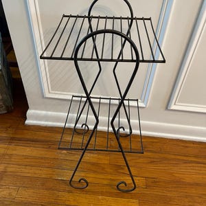 Vintage Black Metal Table, Wired Metal Stand, Vintage Metal Phone Table ...