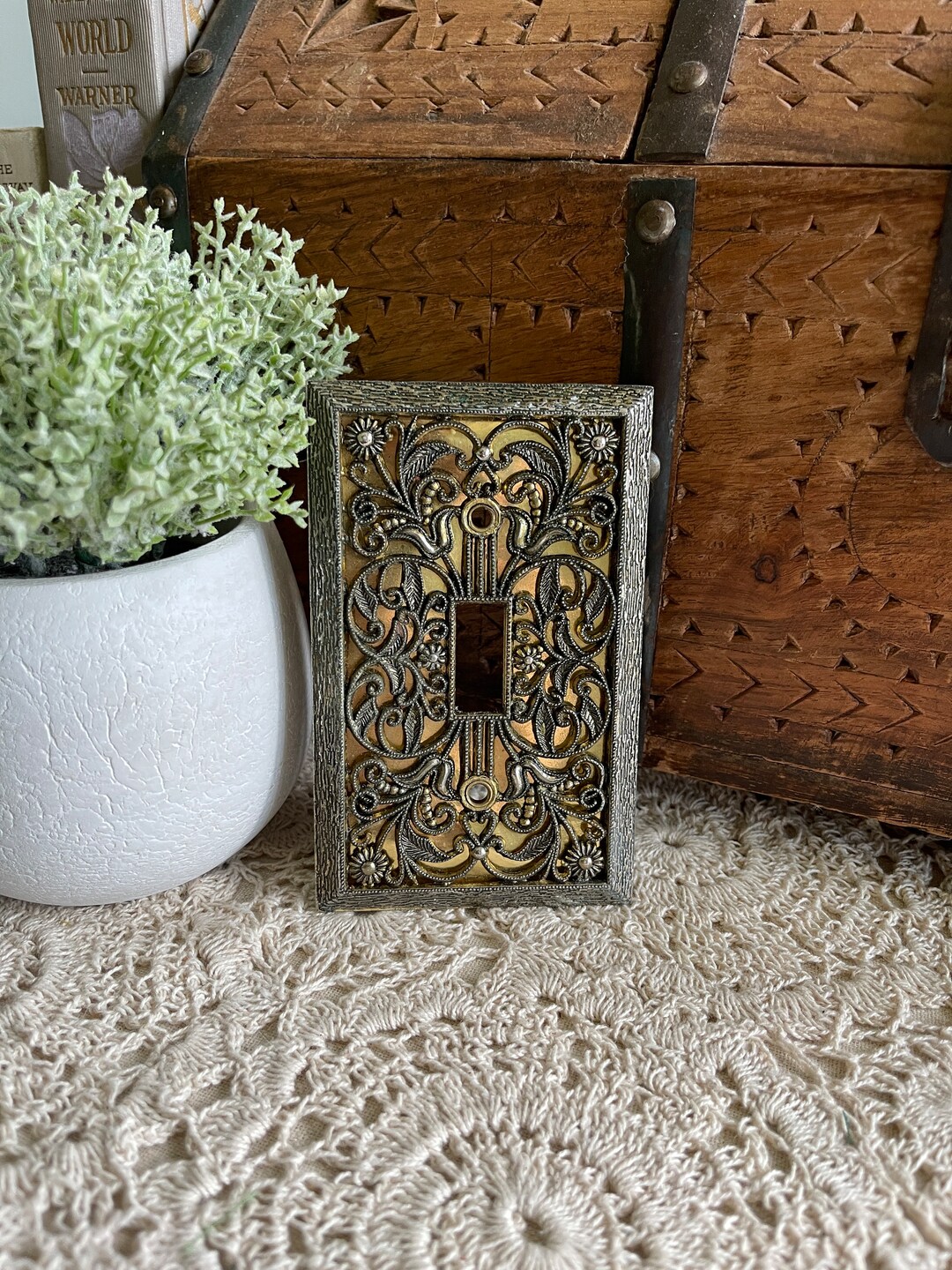 Vintage Brass Colored Switch Plate, Single Switch Plate, Vintage Mid ...