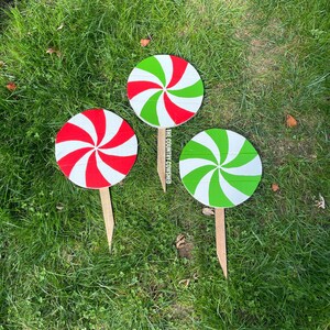 Christmas Yard Stakes, Peppermint Garden Stakes, Reclaimed Wooden ...
