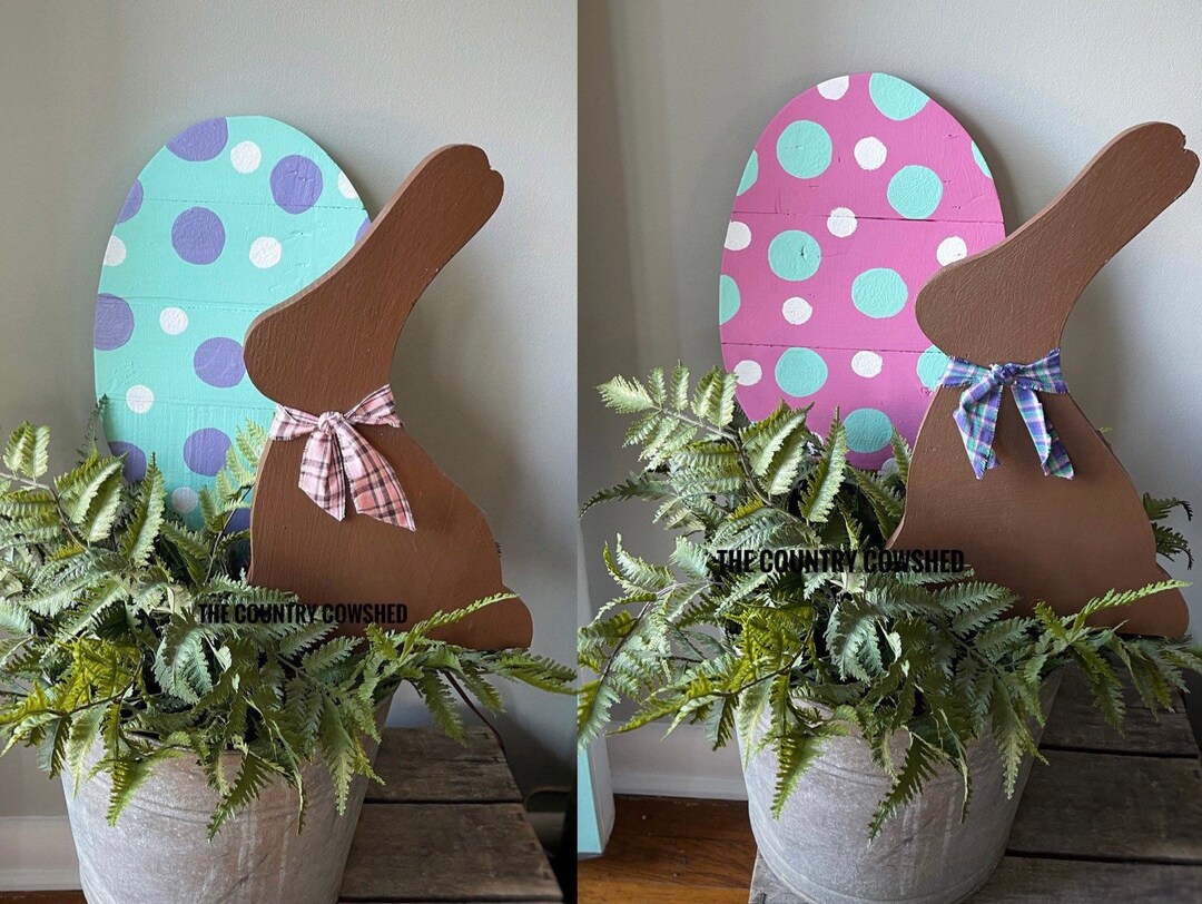 Bunny and Easter Egg Stake, Egg Garden Stake, Spring Yard Stakes, Bunny ...