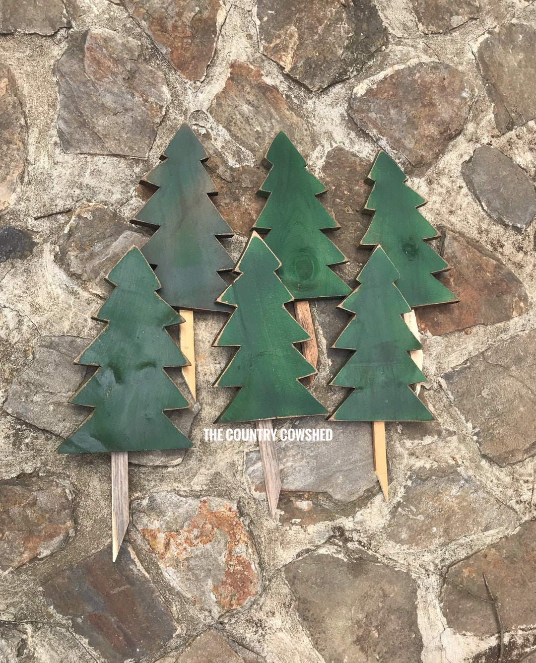 Set of 6 Medium Reclaimed Wooden Christmas Tree Yard Stakes, Christmas ...