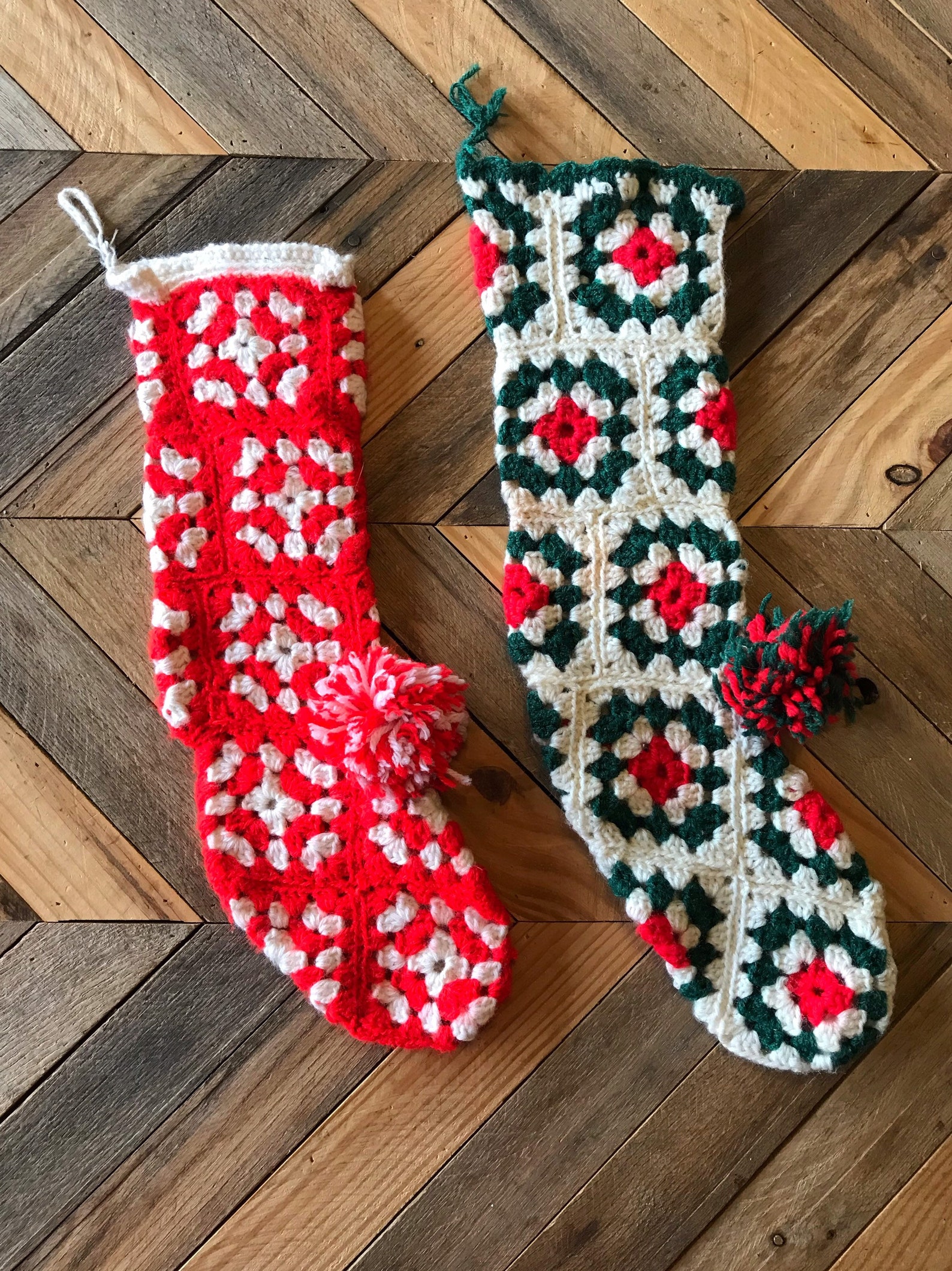 Vintage Knit Stockings Granny Square Christmas Stockings | Etsy