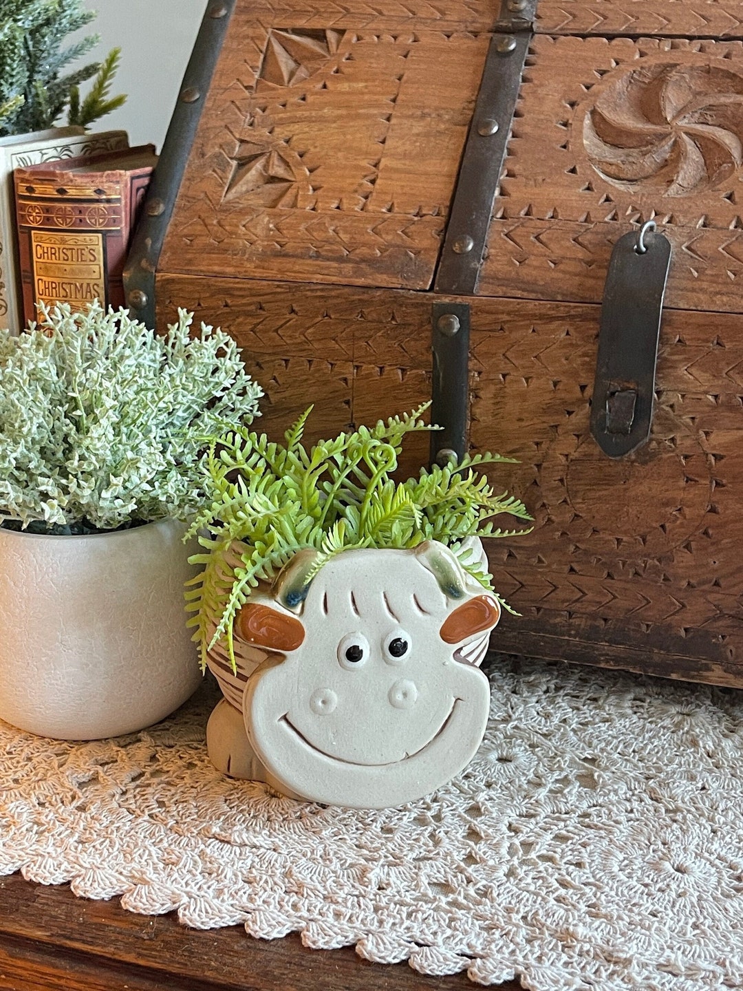 Vintage Cow Planter, Vintage Cow Decor, Vintage Cow Storage, Cow Lover ...
