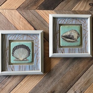 Vintage Seashell Art, Vintage Art, Seashell Tile Art, Beach House Decor ...