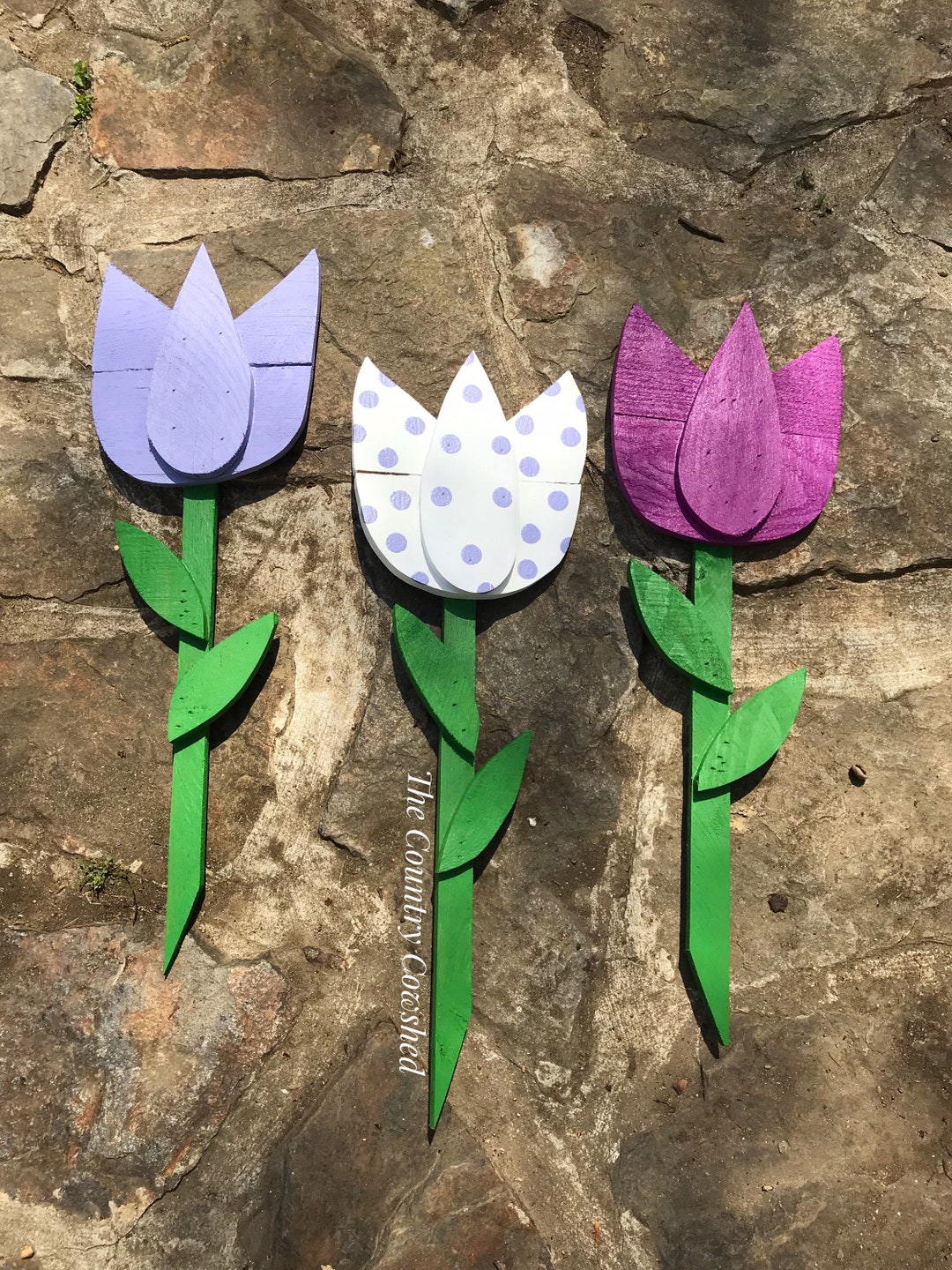 Tulip Yard Stakes, Spring Yard Stakes, Wood Stakes, Spring Outdoor ...