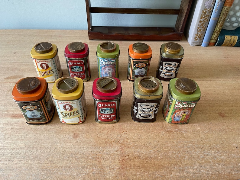 Vintage Spice Rack With Spice Tins Retro Spice Rack Wooden - Etsy