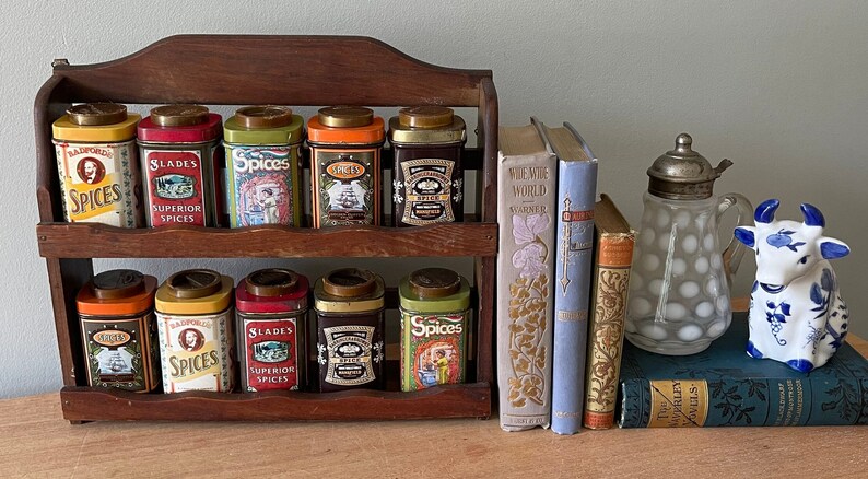 Vintage Spice Rack With Spice Tins Retro Spice Rack Wooden - Etsy