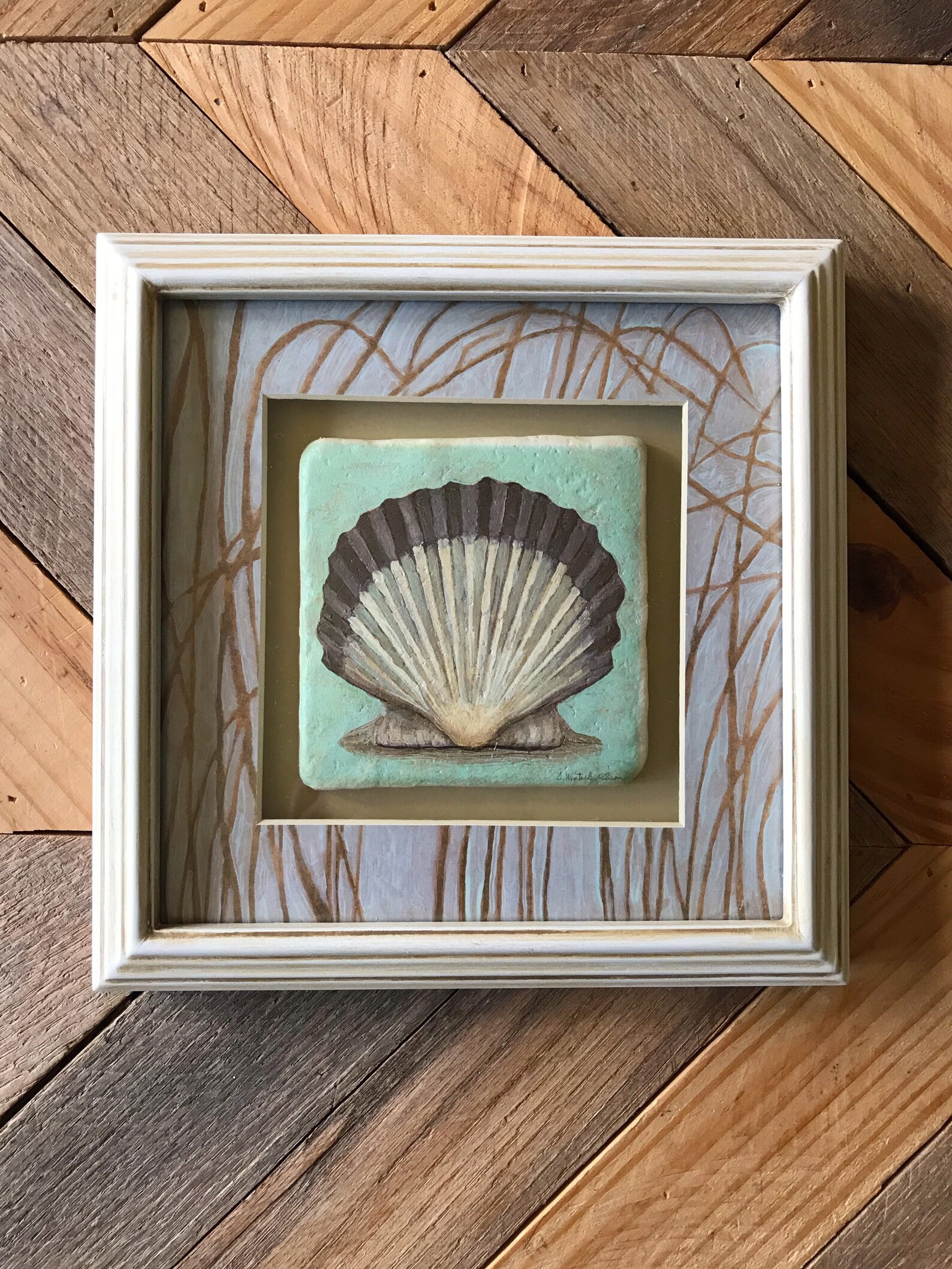 Vintage Seashell Art Vintage Art Seashell Tile Art Beach | Etsy