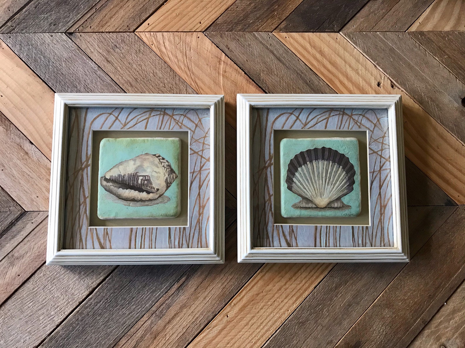Vintage Seashell Art Vintage Art Seashell Tile Art Beach - Etsy