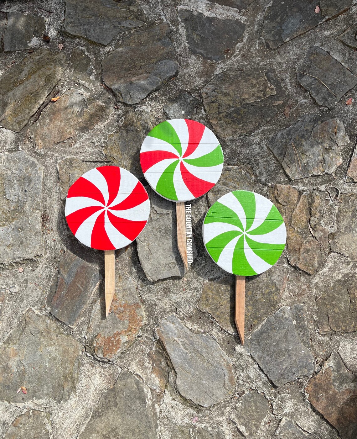 Christmas Yard Stakes, Peppermint Garden Stakes, Reclaimed Wooden ...