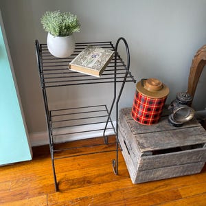 Vintage Black Metal Table, Wired Metal Stand, Vintage Metal Phone Table ...