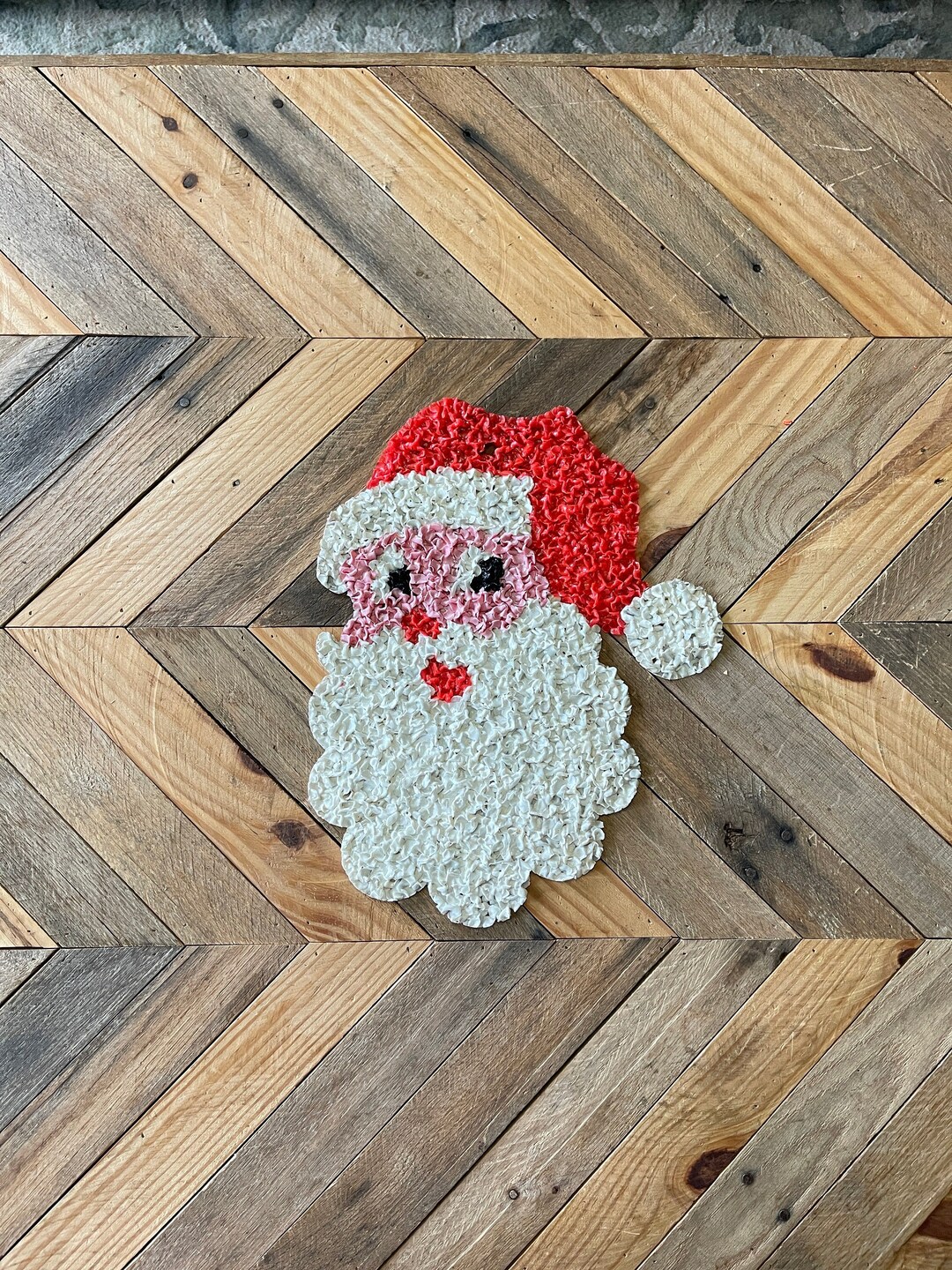Vintage Plastic Popcorn Santa Face, Vintage Door Decorations, Melted ...