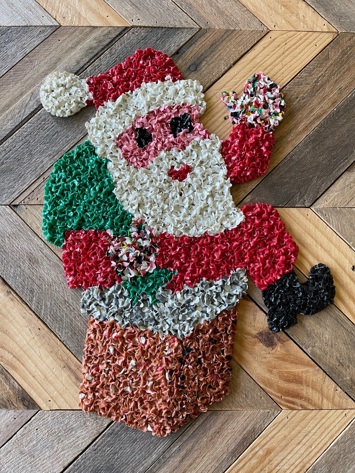 Santa in Chimney Decoration, Melted Plastic Popcorn Wall, Vintage Door ...
