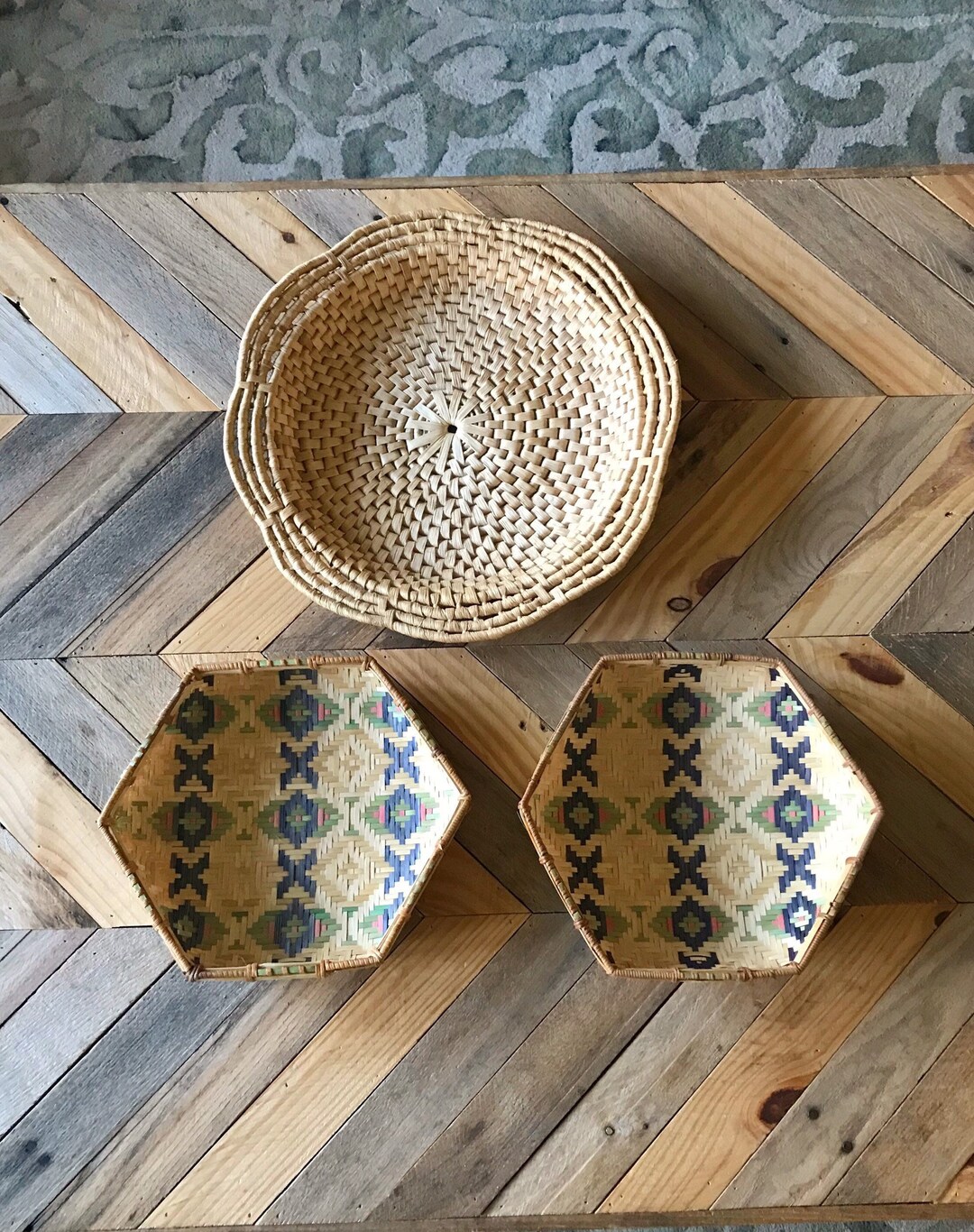 Set of Three Bohemian Wall Trivets, Vintage Baskets, Bohemian Decor ...