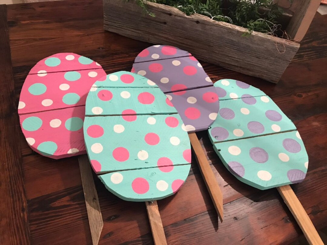 Set of 4 Large Easter Egg Yard Stakes, Spring Yard Stakes, Spring Lawn ...