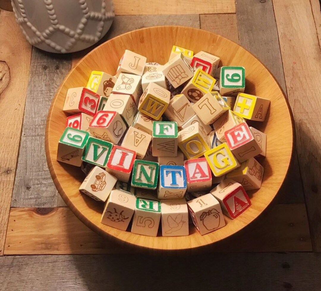 Vintage Blocks, Wood Blocks, Children Vintage Blocks, Nursery Decor ...