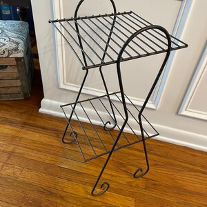 Vintage Black Metal Table, Wired Metal Stand, Vintage Metal Phone Table ...