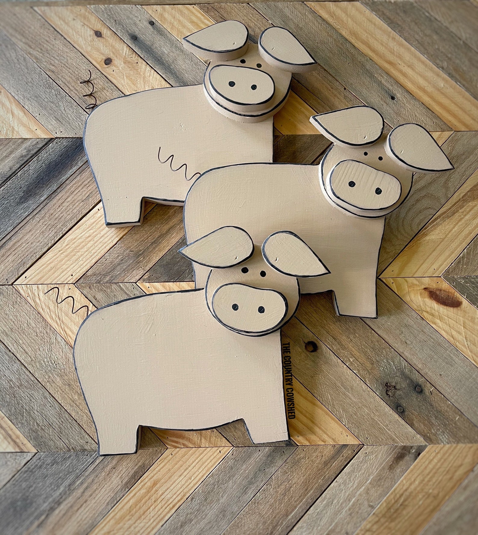 Set of 3 Pig Yard Stakes Spring Yard Stakes Wood Stakes Pig | Etsy