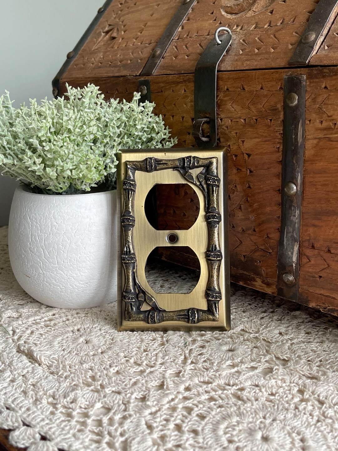 Vintage Brass Colored Outlet Plate, Double Outlet Plate, Vintage Mid ...