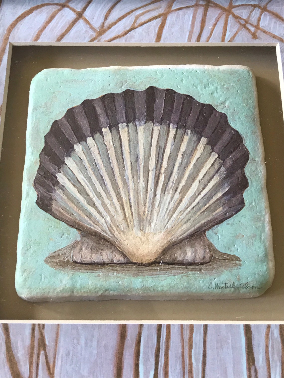 Vintage Seashell Art Vintage Art Seashell Tile Art Beach | Etsy