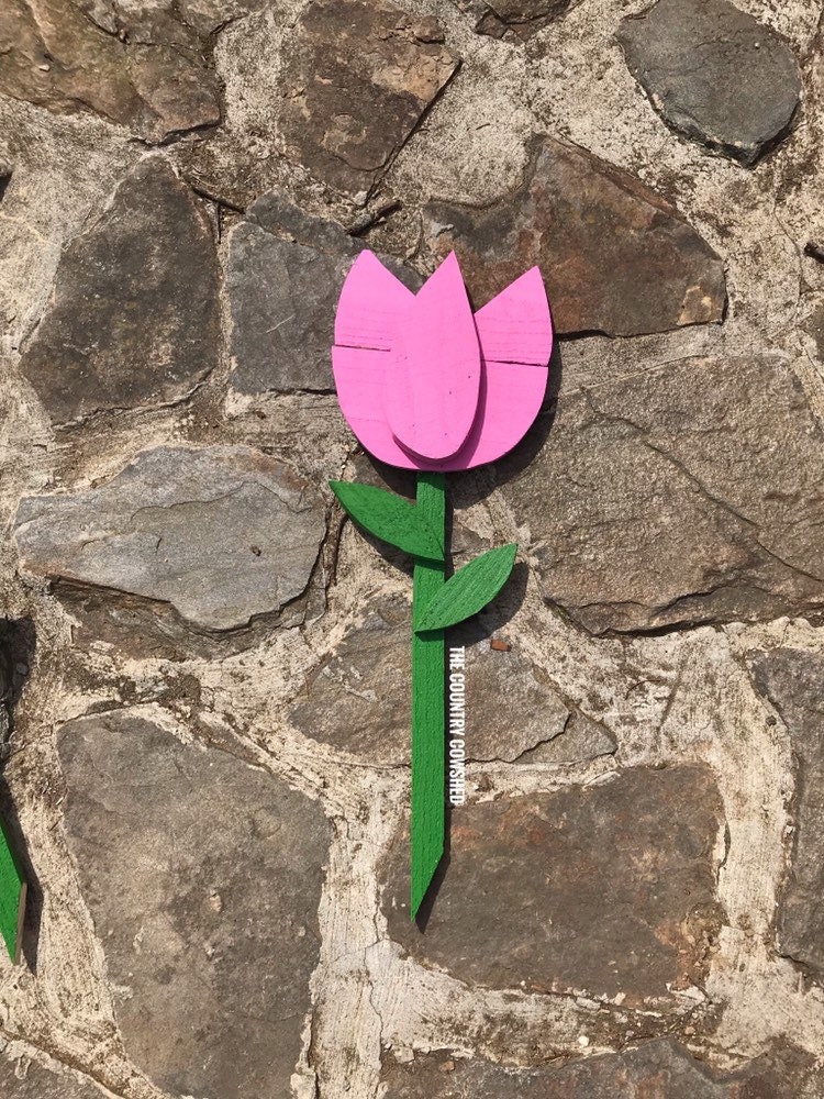 Tulip yard stakes spring yard stakes wood stakes spring | Etsy