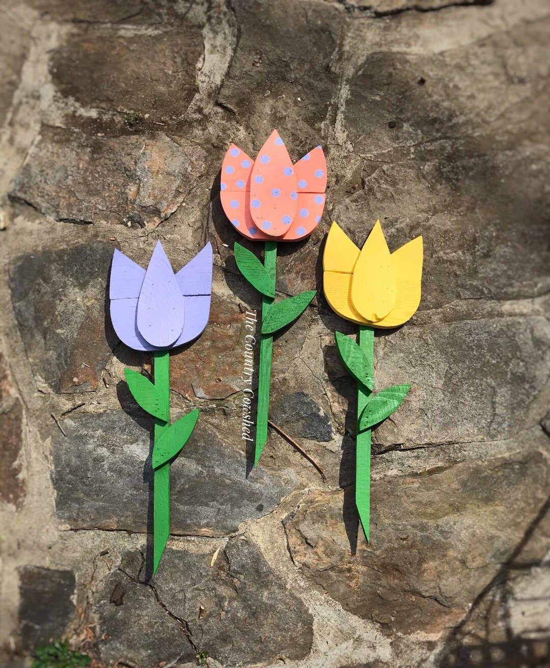 Tulip Yard Stakes, Spring Yard Stakes, Wood Stakes, Spring Outdoor ...