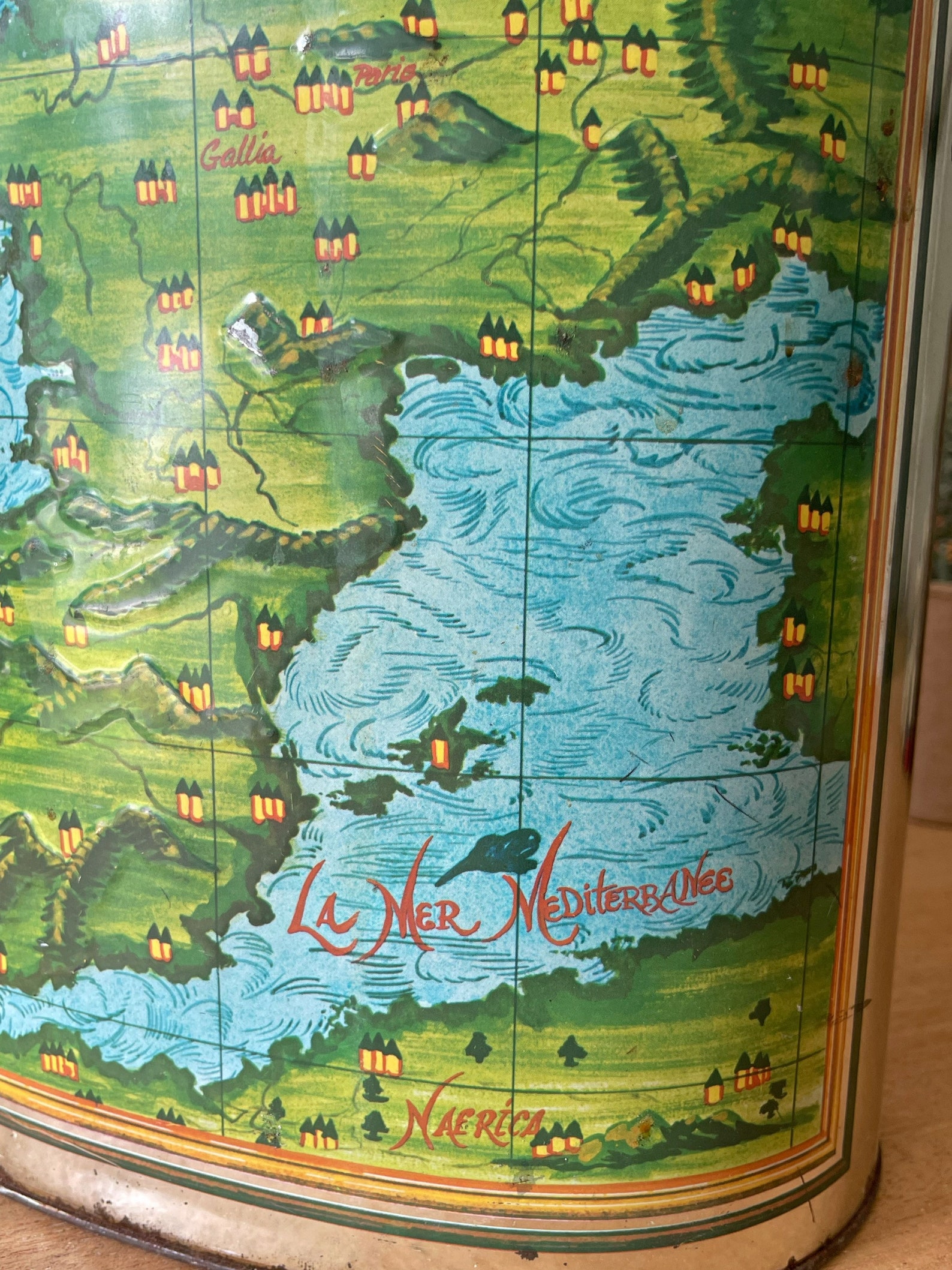Vintage Trash Can, European Map, Metal Trash Can, Map Wastebasket ...