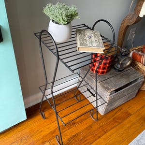 Vintage Black Metal Table, Wired Metal Stand, Vintage Metal Phone Table ...