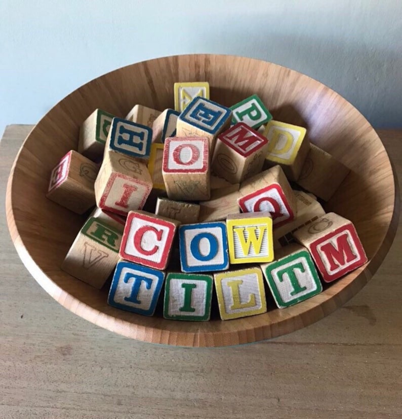 Vintage Blocks, Wood Blocks, Children Vintage Blocks, Nursery Decor ...