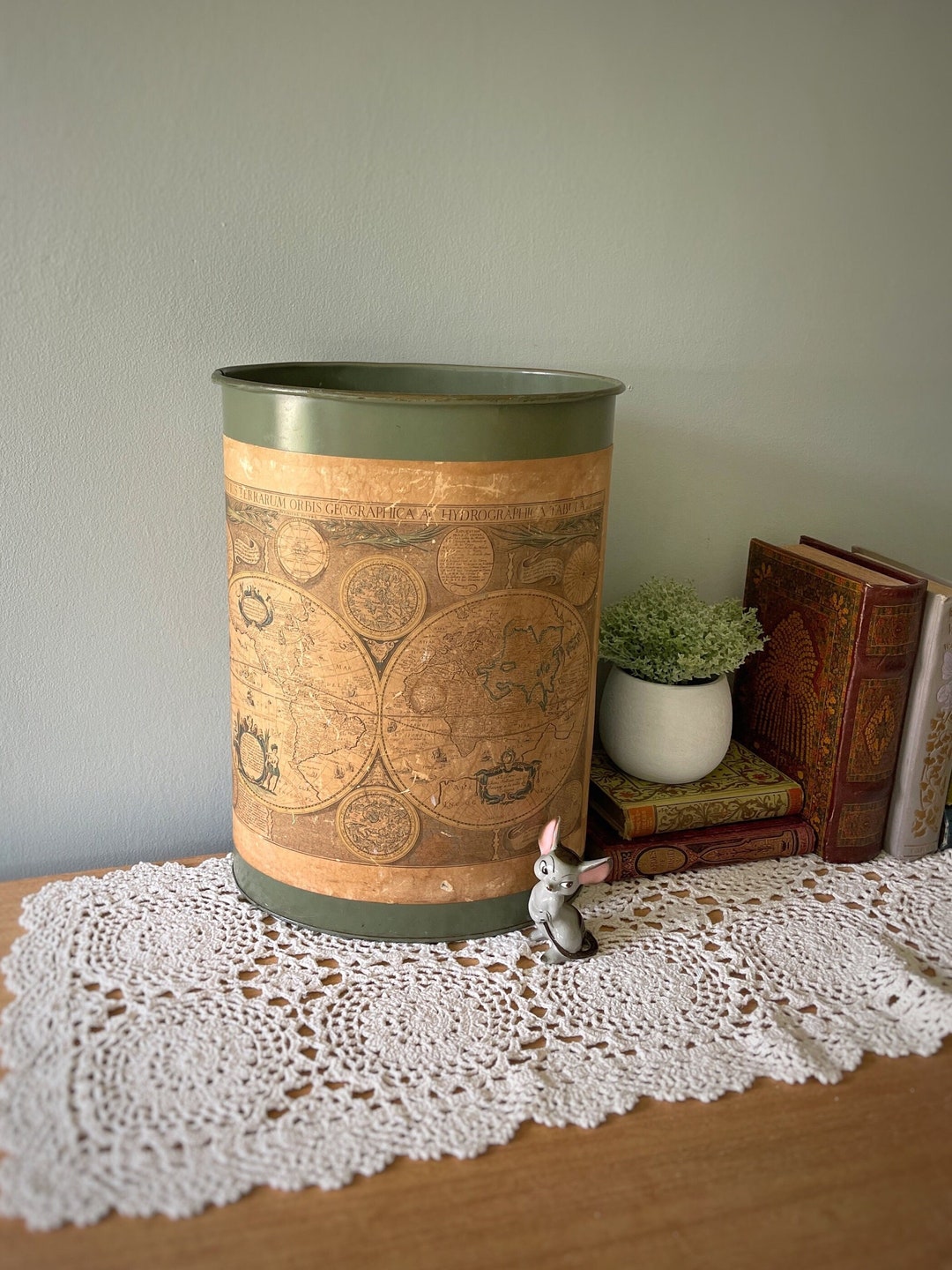 Vintage Trash Can Map Trashcan Metal Trash Can Geography - Etsy
