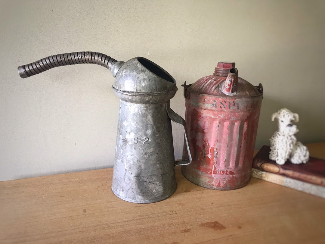 Vintage Oil Can, Oil Can With Flexible Nozzle, Galvanized Oil Can With ...