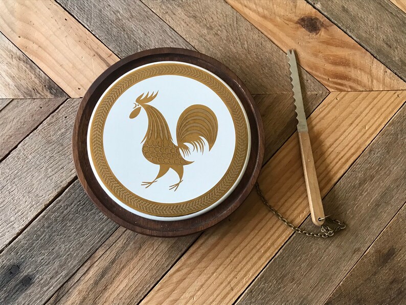 Vintage Rooster Cheese Plate With Glass Dome Lid Vintage | Etsy