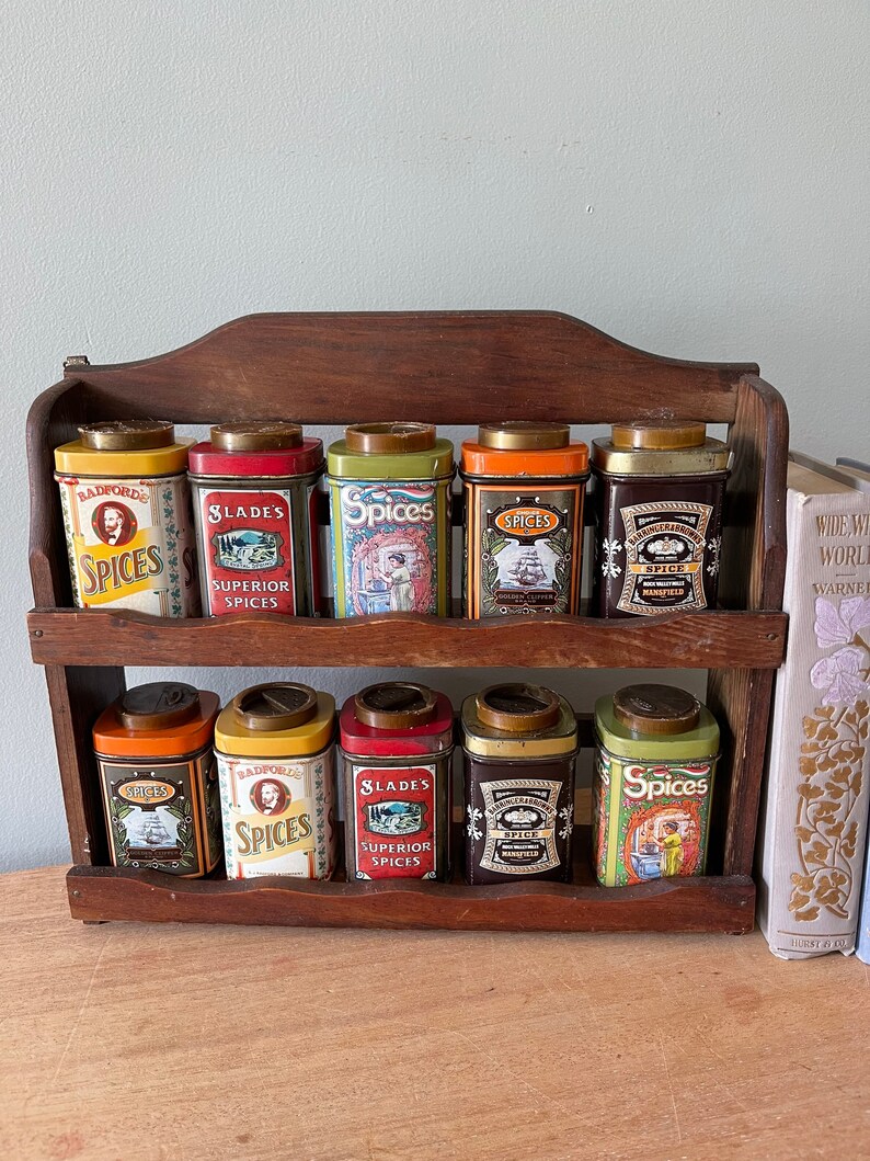 Vintage Spice Rack With Spice Tins Retro Spice Rack Wooden - Etsy