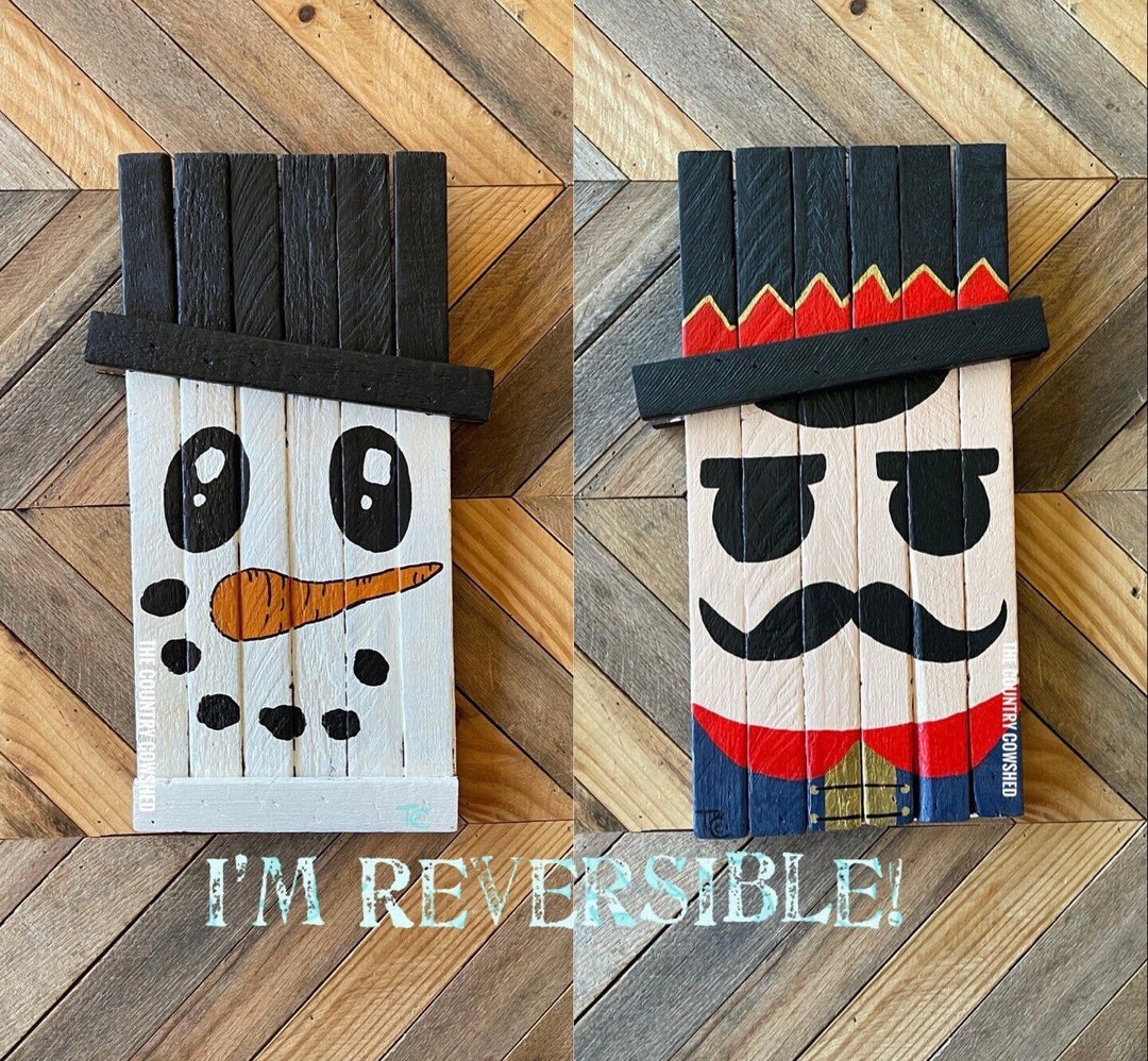 Nutcracker Yard Art, Snowman, Rustic Christmas Yard Art, Reversible ...