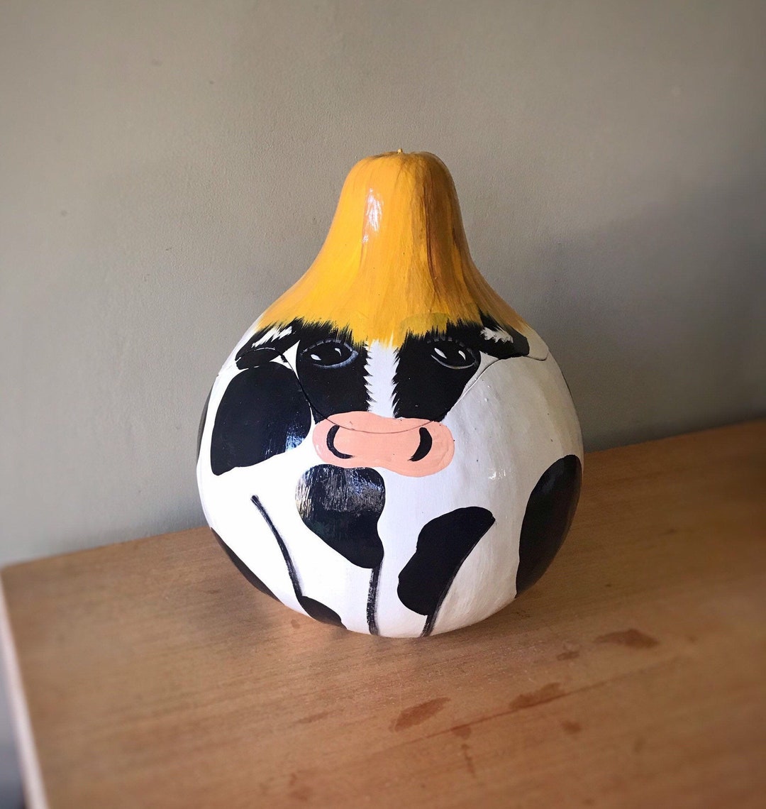 Hand-painted Cow Gourd, Vintage Cow Gourd, Unique Cow Painting, Cow ...