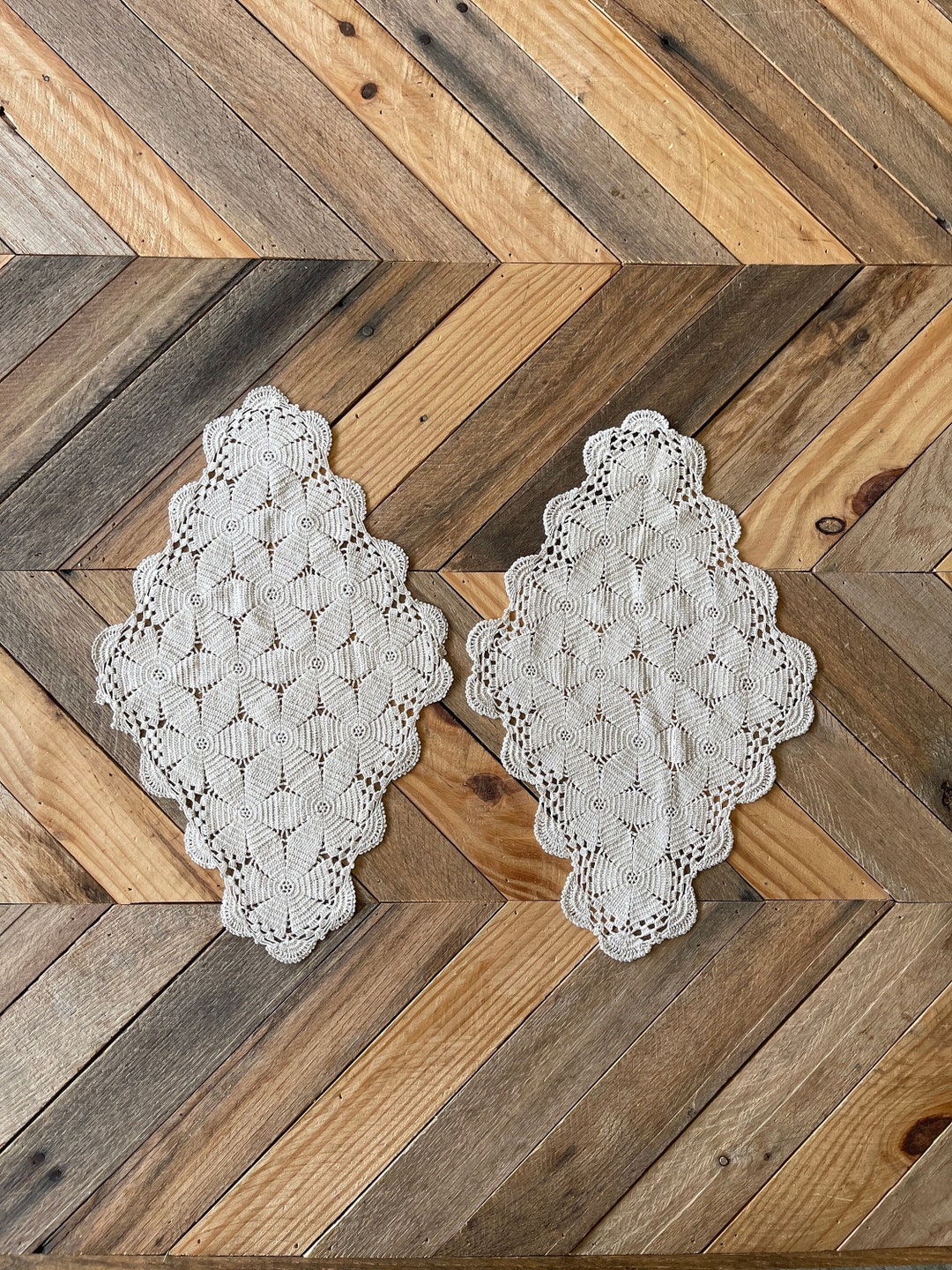Vintage Doily’s, Diamond Shape Doily, Pair of Doilies, Unique Doily ...