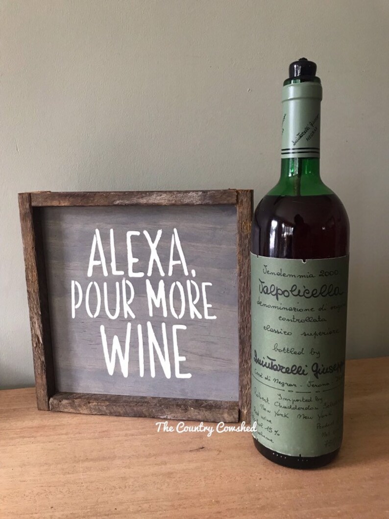 Alexa Pour More Wine Sign, Farmhouse Bar Decor - Etsy