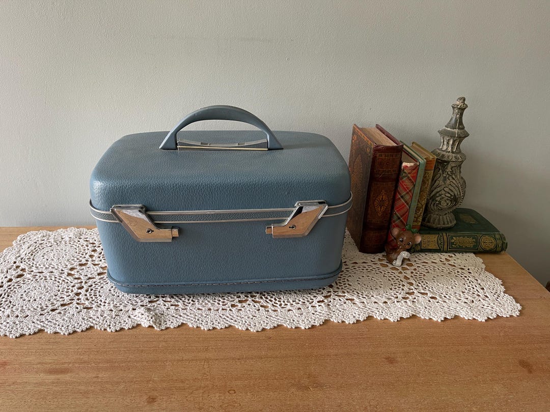 Vintage Blue Train Case, Blue Travel Case, Retro Vanity Case, Bohemian ...